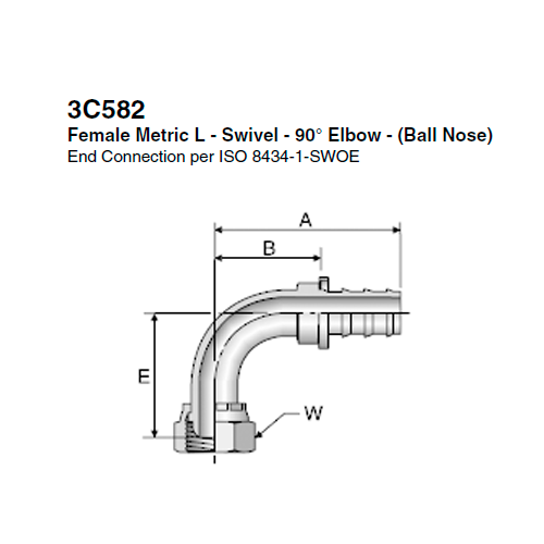 3C582 Female Metric L - Swivel - 90° Elbow - (Ball Nose) End Connection ...