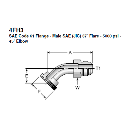 4FH3 SAE Code 61 Flange - Male SAE (JIC) 37˚ Flare - 5000 psi - 45˚ Elbow