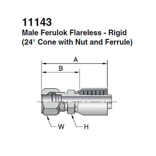 11143 Male Ferulok Flareless - Rigid (24° Cone with Nut and Ferrule)