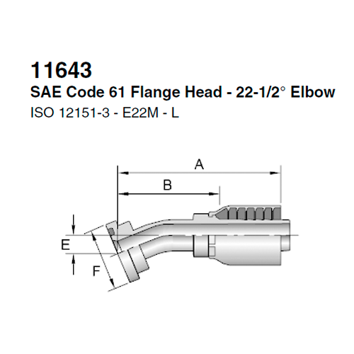 11643 SAE Code 61 Flange Head - 22-1/2° Elbow ISO 12151-3 - E22M - L