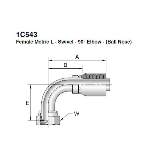 1C543 Female Metric L - Swivel - 90° Elbow - (Ball Nose)