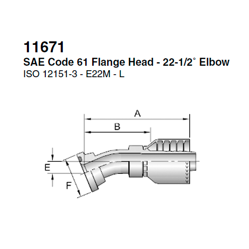 11671 SAE Code 61 Flange Head - 22-1/2˚ Elbow ISO 12151-3 - E22M - L
