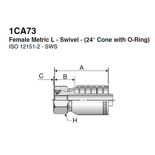1CA73 Female Metric L - Swivel - (24° Cone with O-Ring) ISO 12151-2 - SWS