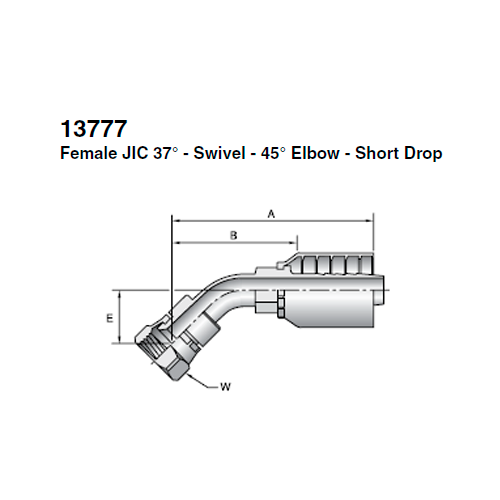 13777 Female JIC 37° - Swivel - 45° Elbow - Short Drop
