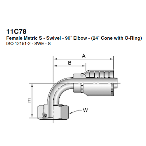 11C78 Female Metric S - Swivel - 90˚ Elbow - (24˚ Cone with O-Ring) ISO ...