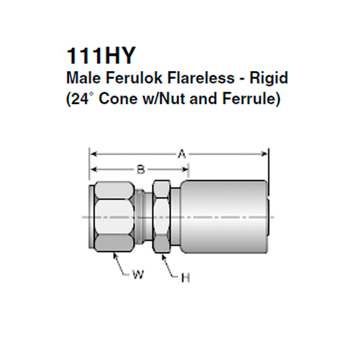 111HY Male Ferulok Flareless - Rigid (24˚ Cone w/Nut and Ferrule)