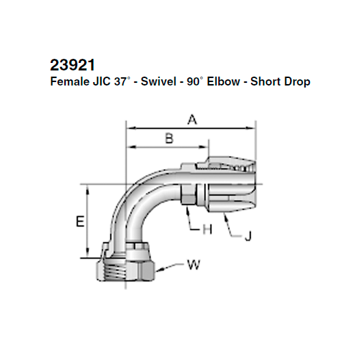 23921 Female JIC 37˚ - Swivel - 90˚ Elbow - Short Drop